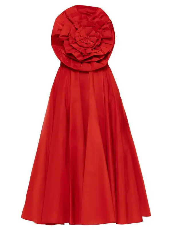 NISSA Floral-detail Taffeta Midi Dress - Red