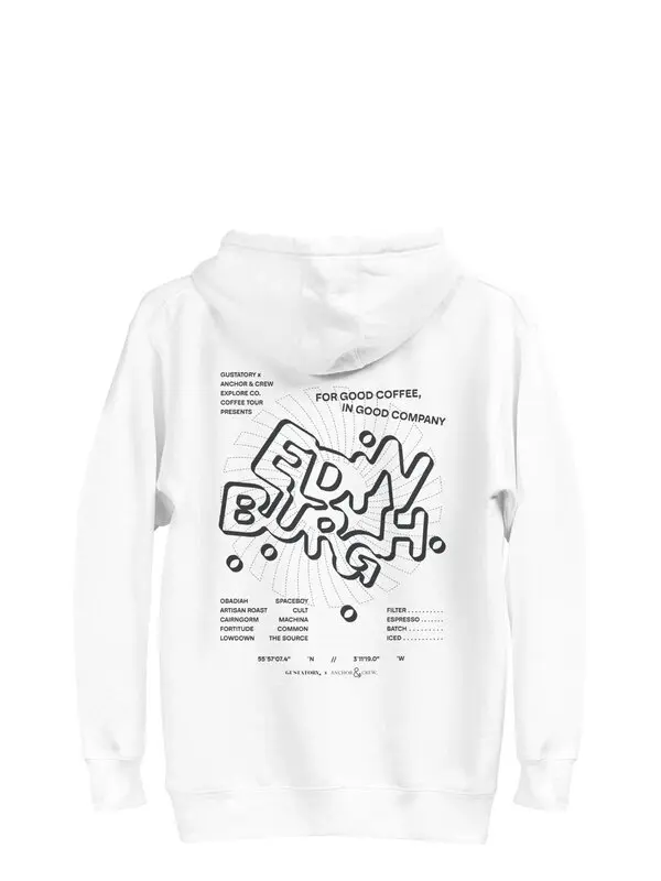 ANCHOR & CREW Gustatory Edinburgh Coffee Scene Embroidered Hoodie - White