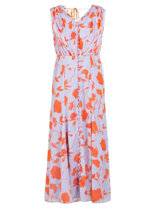 ROSE & NANCY Florrie Floral Print Midi Dress - Blue/orange
