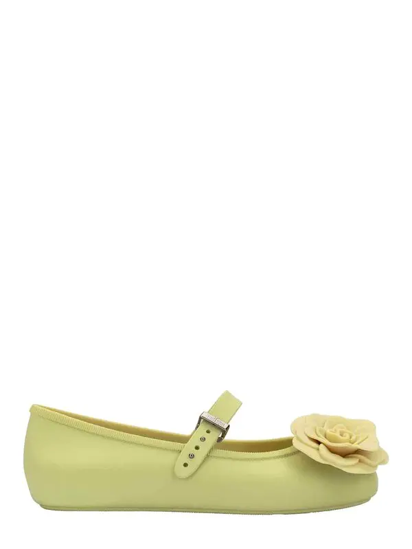Melissa Soft Ballerina Flats With Flower Embellishments - Green