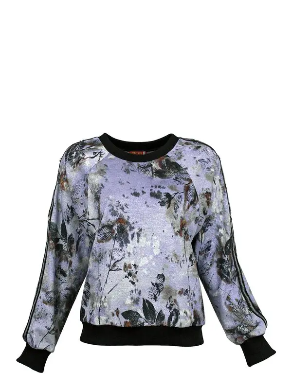 LALIPOP DESIGN Floral Print Sweatshirt With Snap-button Detail - Black/purple