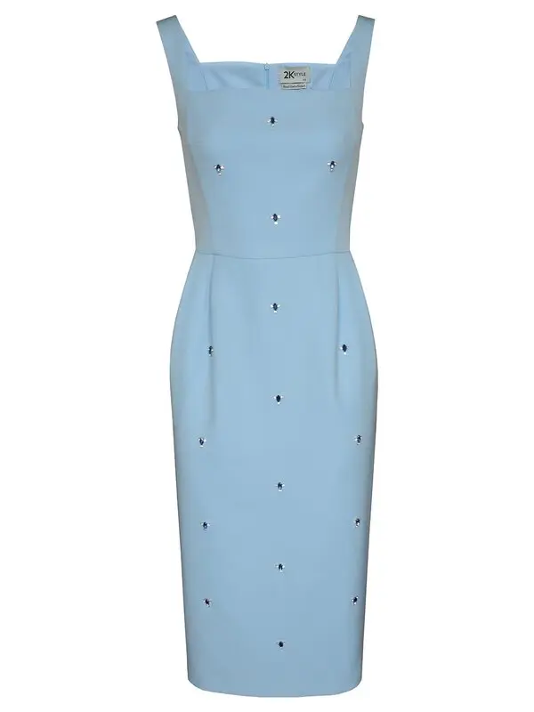 2KSTYLE Pencil Midi Dress With Crystal Embellishments - Blue