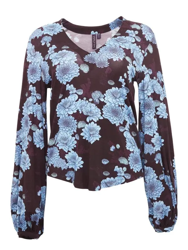 LORDS OF HARLECH Floral V-neck Long Sleeve Shirt - Purple