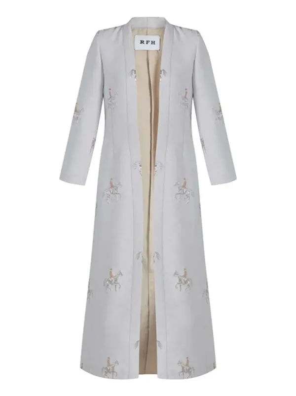 ROQAIA FASHION HOUSE Horse Embroidery Kaftan - White