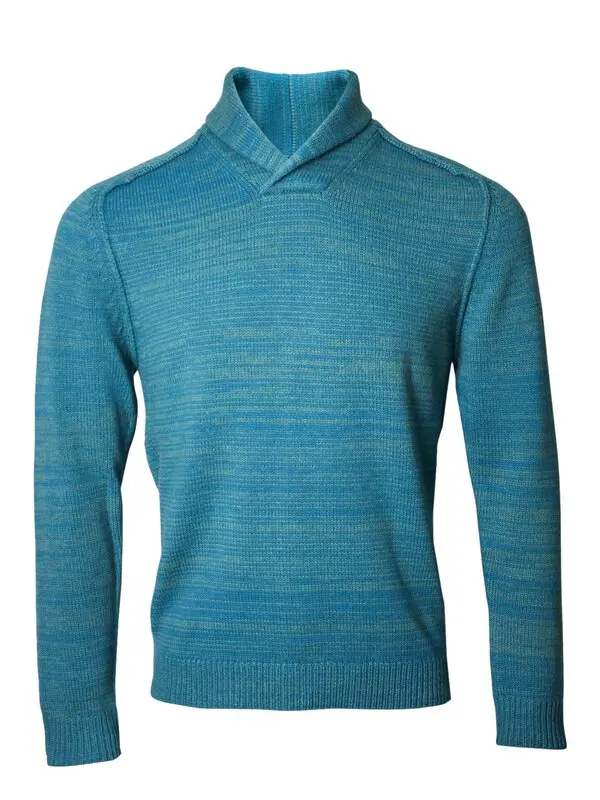LORDS OF HARLECH Shawl Neck Sweater - Green/blue/grey