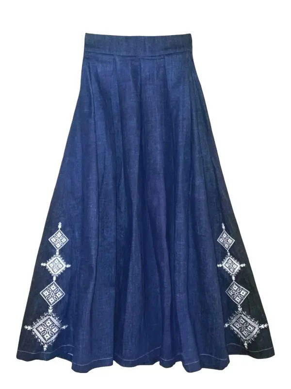 L2R THE LABEL Emberloom Denim Maxi Skirt - Blue