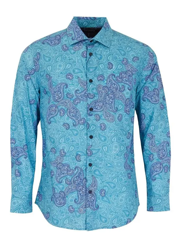 LORDS OF HARLECH Nigel Montgat Paisley Shirt Teal - Blue