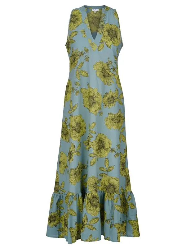 AT LAST... Cotton Lombock Midi Dress - Green/grey