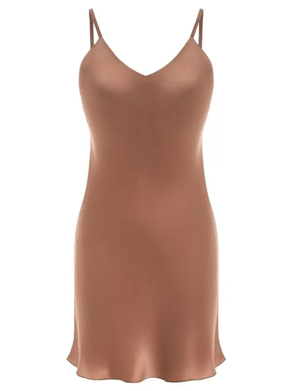 SEROTONINN Serotonin Silk Slip Mini Dress - Brown