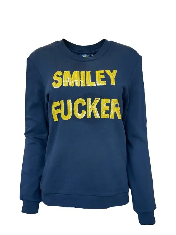 ANY OLD IRON Sequin Smiley Fucker Sweatshirt - Black/yellow