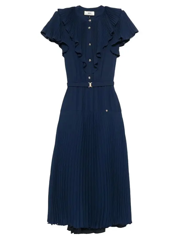 NISSA Pleated Chiffon Midi Dress - Blue