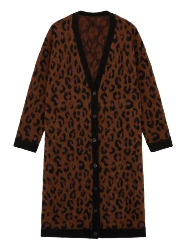 LITTLE LIES Leopard Print Knit Cardigan - Black/brown