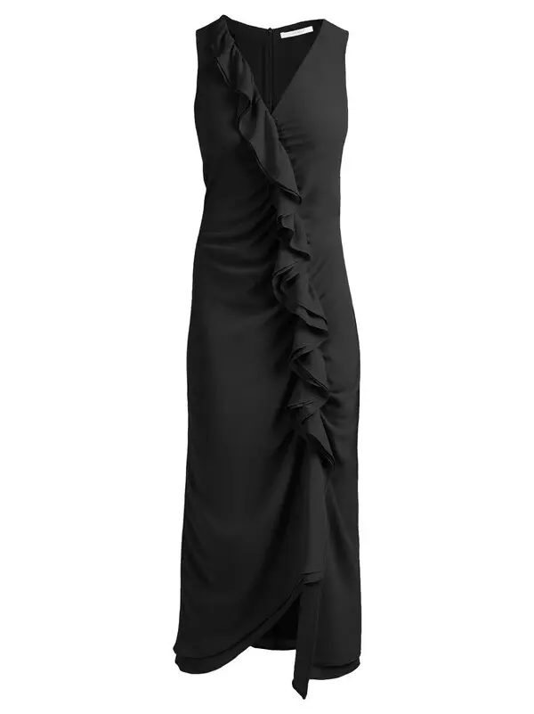Santorelli Tate Sleeveless Midi Dress With Ruffle Panels - Black