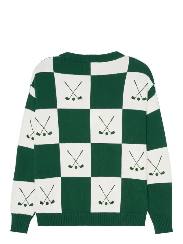 ELLSWORTH + IVEY Riley Checkered Golf Crewneck Sweater - Green