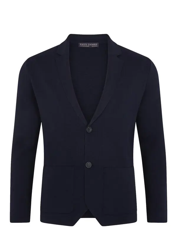 PAUL JAMES KNITWEAR Navy Extra Fine Merino Wool Knitted Blazer - Blue