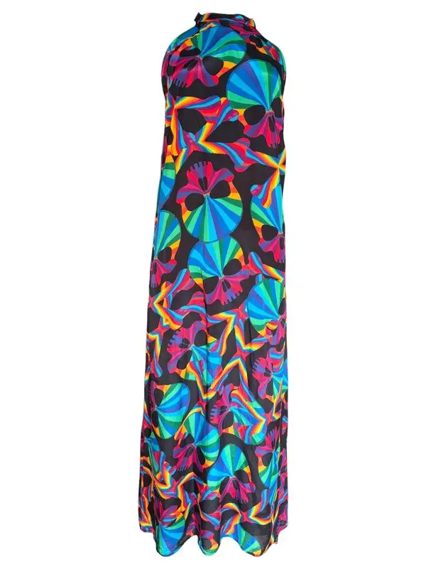 ANY OLD IRON Rainbow Skull Halter Maxi Dress - Blue/red