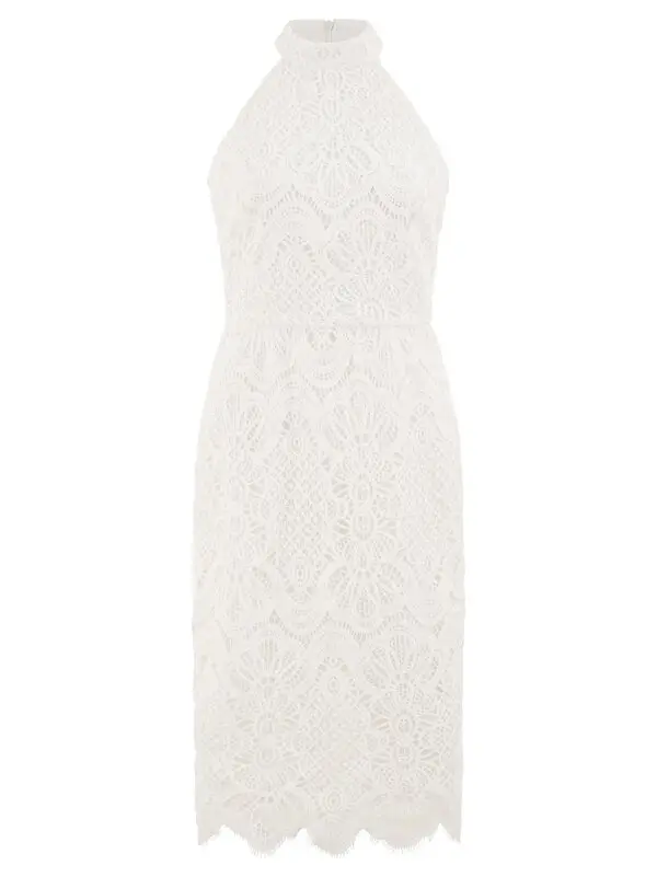 YUMI Lace Halter Neck Dress - White