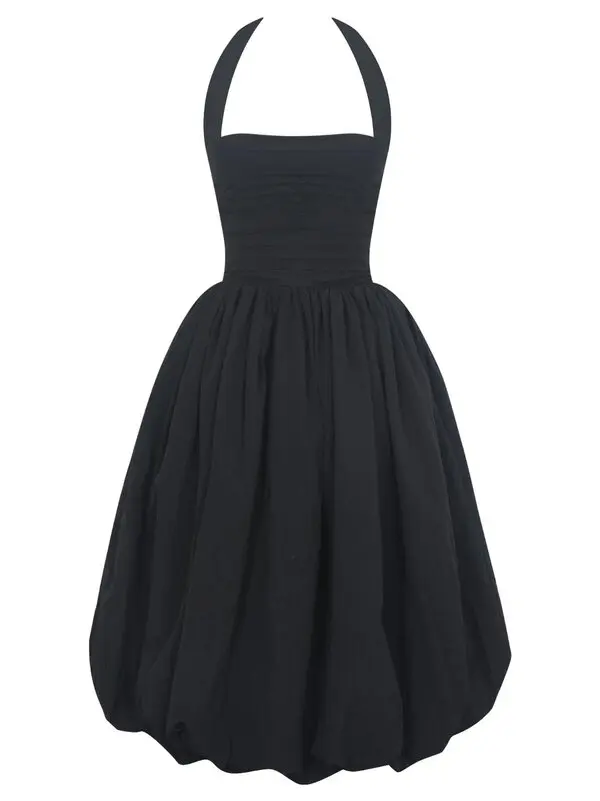 MISS CIRCLE NEW YORK Taffeta Halter Bubble-hem Midi Dress - Black