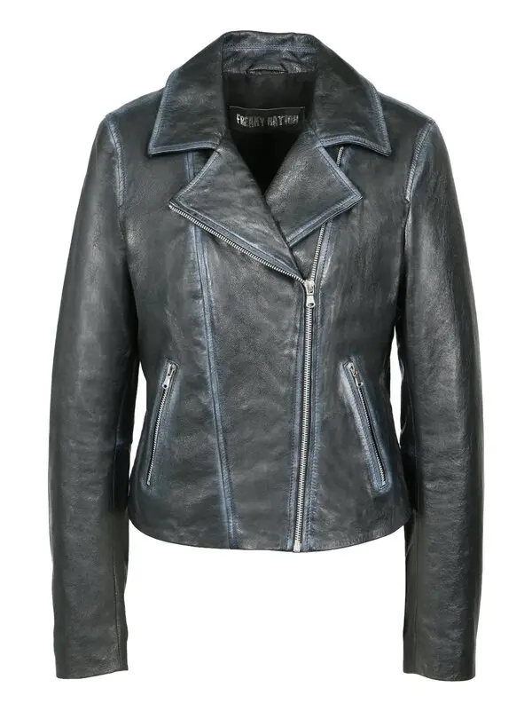 FREAKY NATION Leather Biker Jacket With Star Detail - Black