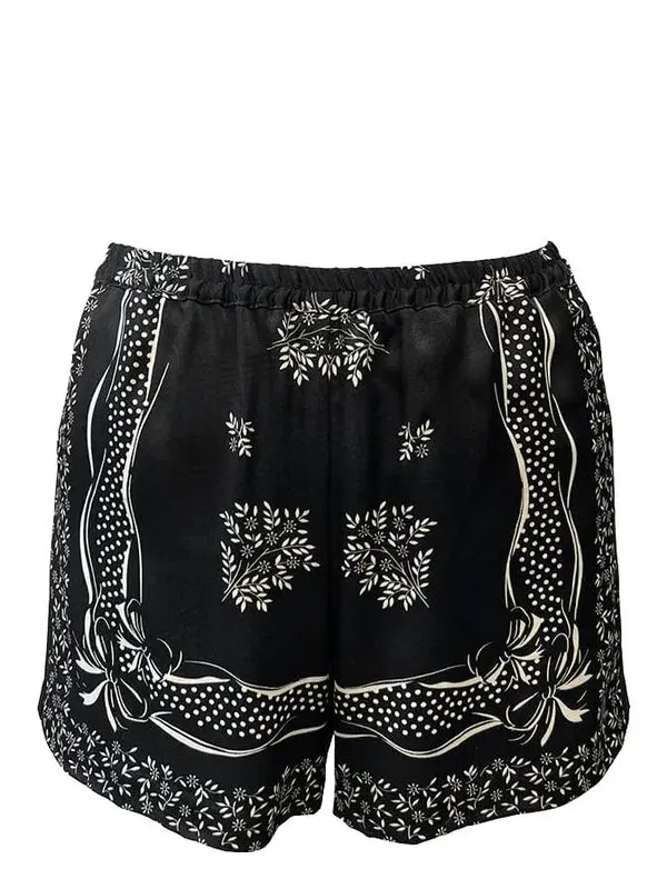 Anna Sui Ribbon Handkerchief Print Satin Shorts - Black