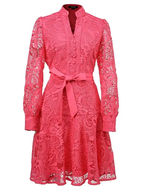 SMART AND JOY All-lace Long Sleeve Mini Dress - Pink