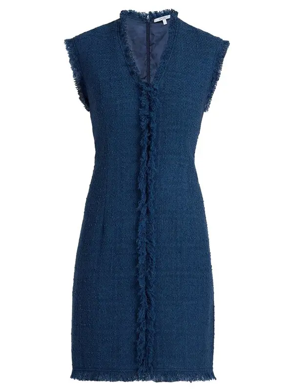 Santorelli Tuscany Sleeveless Tweed Dress With Fringe Detail - Blue