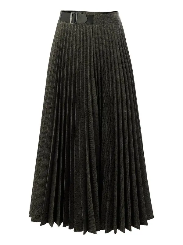 EXQUISE Regular Pleated Midi Skirt - Grey