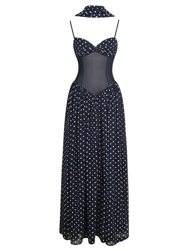 MISS CIRCLE NEW YORK Juliette Polka Dot Chiffon Maxi Dress - Blue