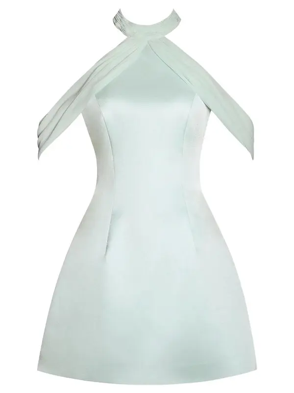 MISS CIRCLE NEW YORK Zafrina Halter Off-shoulder Backless Mini Dress - Green