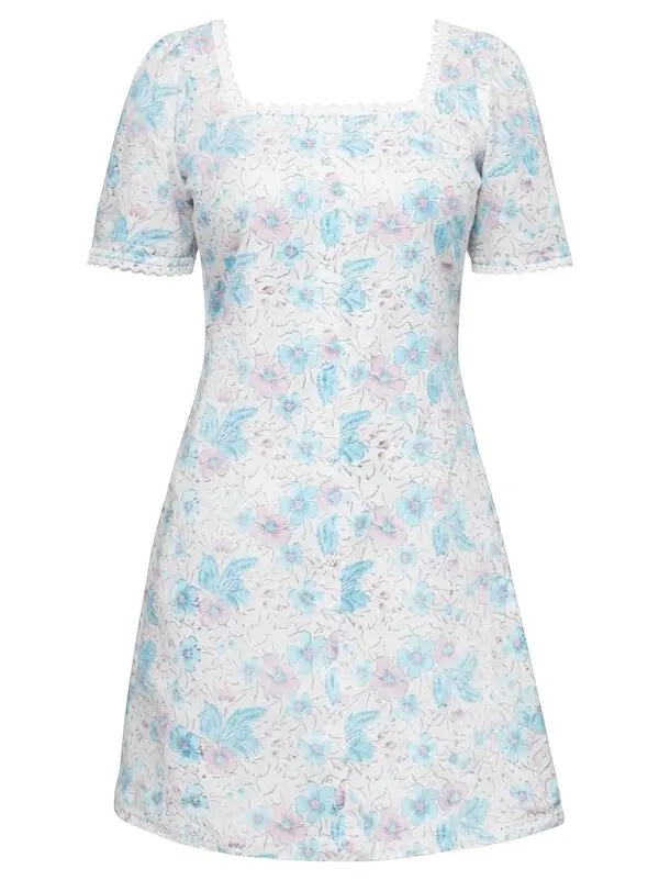 HOUSE OF GL Ciela Floral Lace-trim Mini Dress - Blue/white