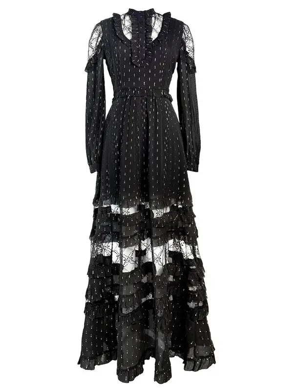 SOLGO ATELIER Metallic Embellished Silk Maxi Dress - Black