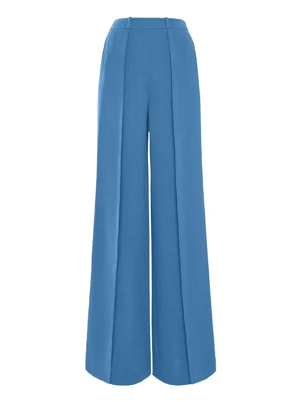 SOLGO ATELIER Dina Wide Leg Crepe Pant With Slit - Blue