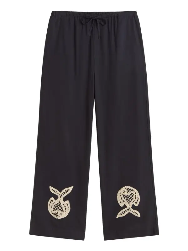 THINKING MU Fish Brigitte Hand-embroidered Pants - Blue