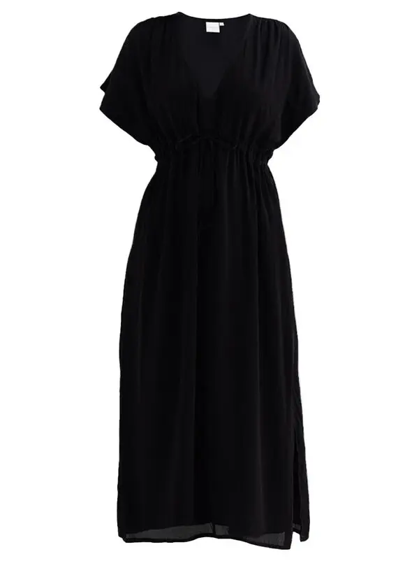 REISTOR V-neck Gathered Maxi Crepe Dress - Black