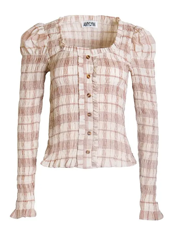 AMY LYNN Maisie Smocked Cotton Blouse - Brown