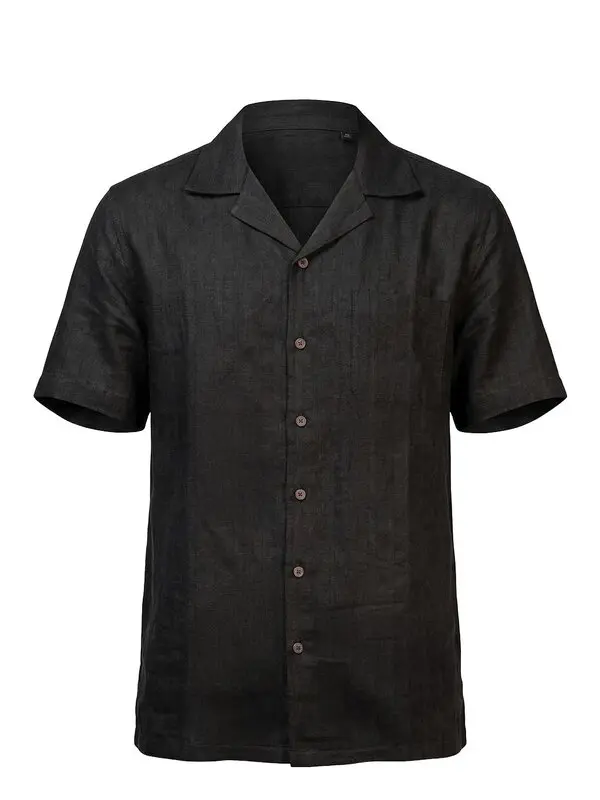STOVARIA Handwoven Hemp Camp Collar Shirt With Natural Dye - Black