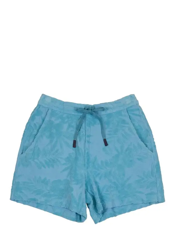 LORDS OF HARLECH Tess Teal Drawstring Terry Jacquard Floral Shorts - Blue