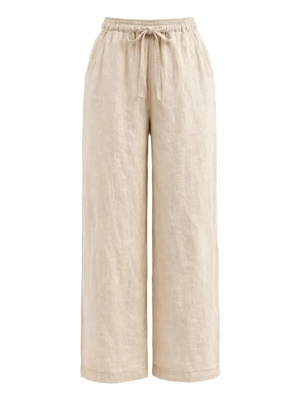 Haris Cotton Striped Linen Drawstring Pants - Yellow