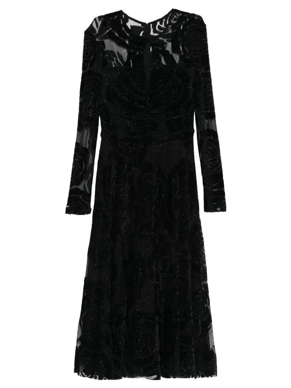 NISSA Glittered Tulle Midi Dress - Black