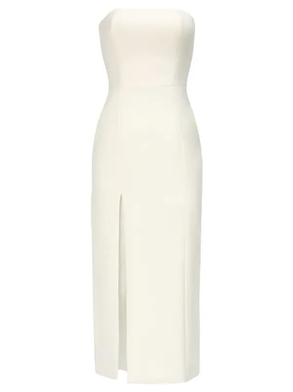 NOMI FAME Strapless Corset Midi Dress With Slit - White