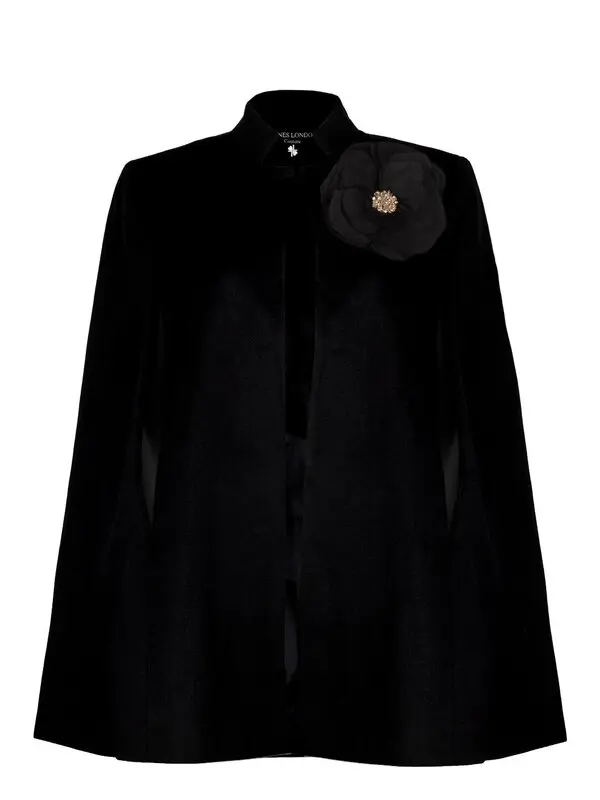 LAINES LONDON Couture Wool-blend Cape With Embellished Corsage - Black/gold