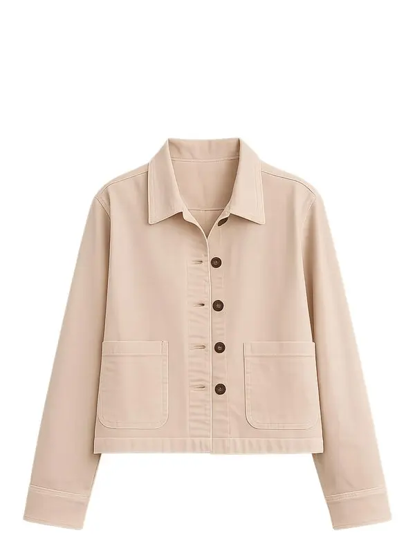 YUMI Canvas Utility Jacket With Patch Pockets - Beige