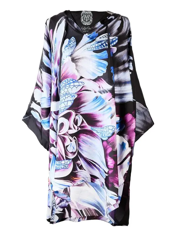 SILK&SOUL Hooded Kaftan Dress With Floral Print - Purple