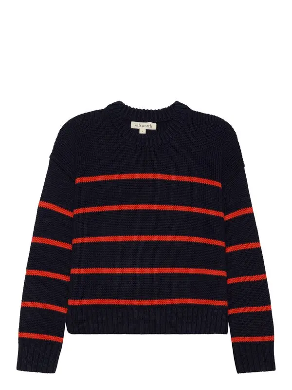 ELLSWORTH + IVEY Elena Striped Crewneck Sweater - Blue