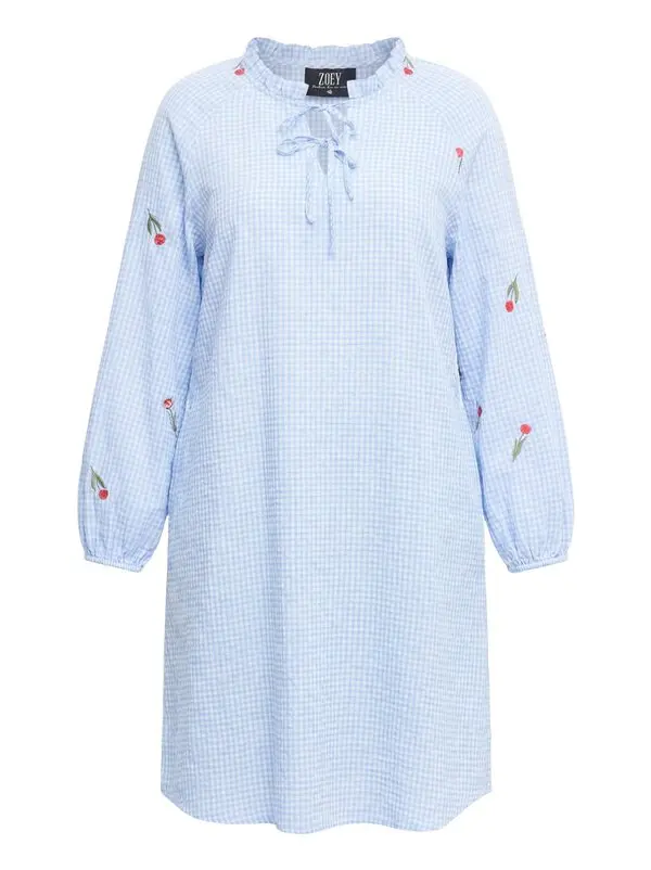 ZOEY Tunic With Ruffle Collar And Embroidered Details - Blue