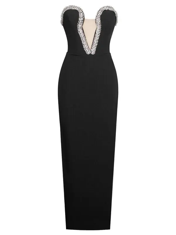 MISS CIRCLE NEW YORK Crystal Embellished Maxi Dress - Black