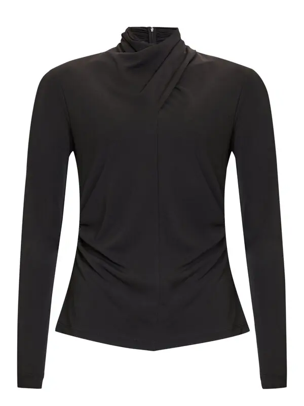 EXQUISE Paola Draped Knit Blouse - Black