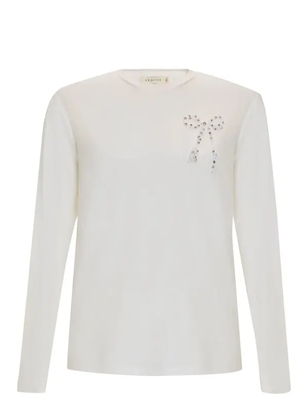 EXQUISE Embroidered Woven Blouse - Beige