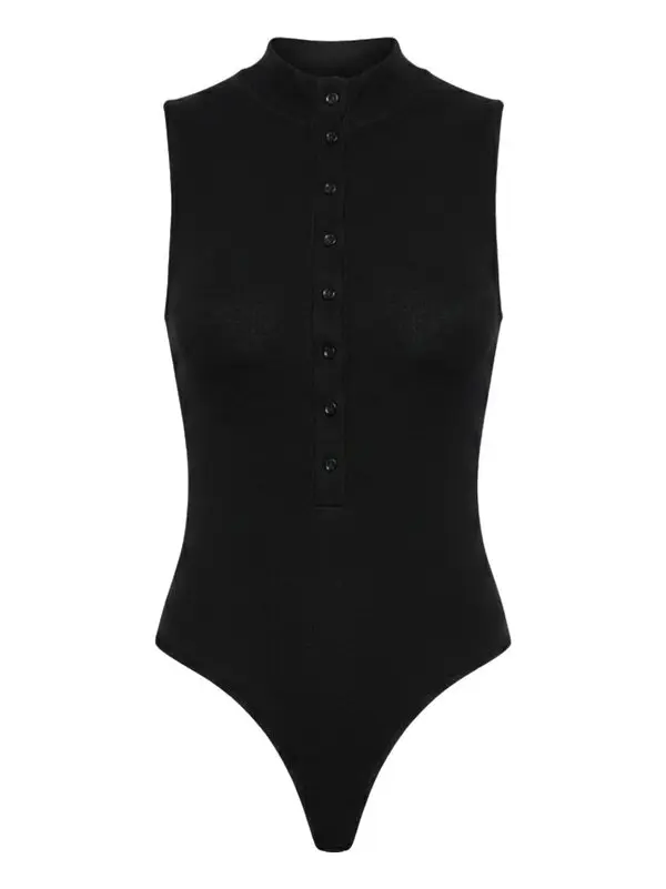 NO COMMENT Fauve Sleeveless Buttoned Bodysuit - Black