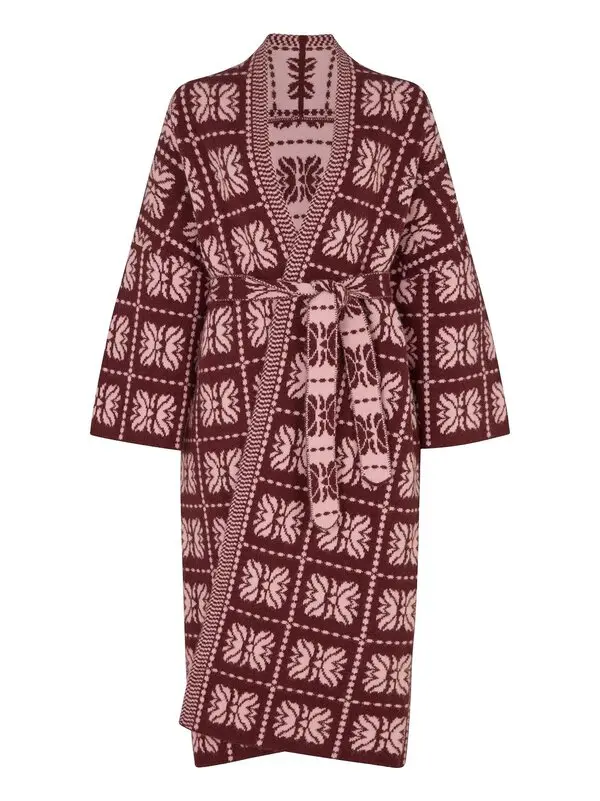 RAFFYA Ally Abstract Print Long-line Cardigan - Pink